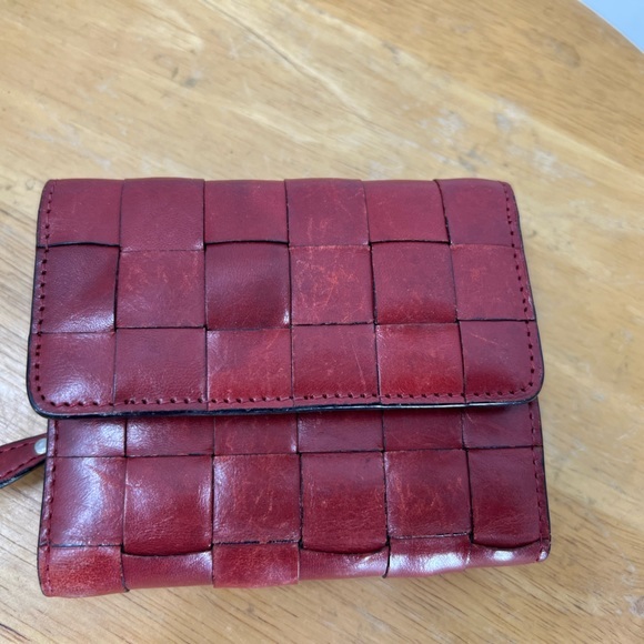 Lodis | Bags | Lodis Red Woven Leather Trifold Wallet Change Purse ...